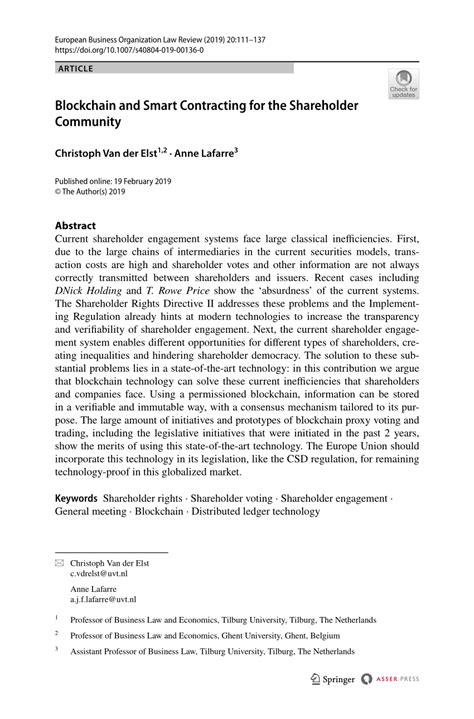 Pdf Blockchain And Smart Contracting For The Shareholder Community