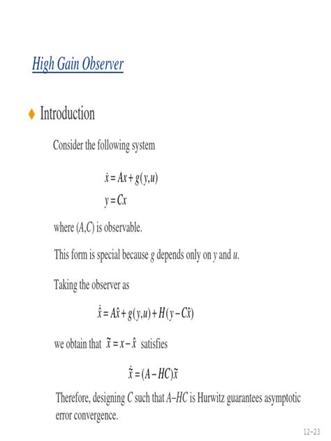 High Gain Observer Consider The Following System Pdf Control