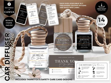 Editable Car Diffuser Label Templates Canva Hanging Fragrance Design