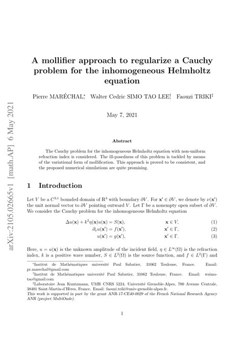 pdf a mollifier approach to regularize a cauchy problem for the