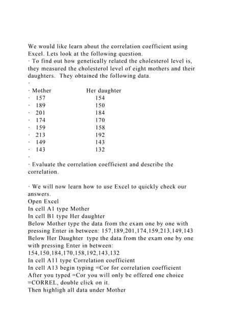we would like learn about the correlation coefficient using excel docx
