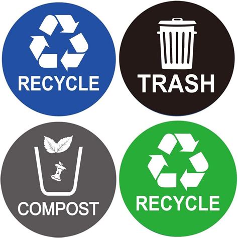 Recycle Sticker Trash Bin Label 8 Pack 4x4 Waterproof Organize