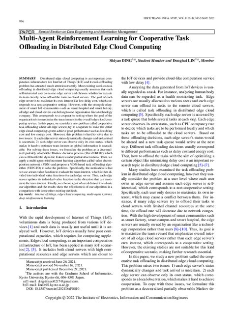 Pdf Multi Agent Reinforcement Learning For Cooperative Task