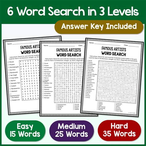 Famous Artists Activity Packet History No Prep Worksheet Word Search