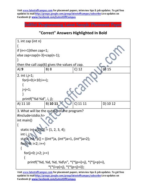 Softsol Sample Programming Placement Paper Download Free Pdf Object