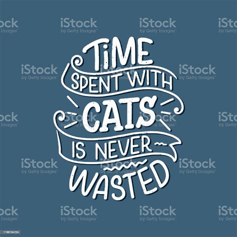 손으로 그린 스타일로 인쇄 고양이에 대한 재미있는 문자 따옴표 포스터를 위한 창의적인 타이포그래피 슬로건 디자인 만화 벡터 일러스트레이션입니다 개념에 대한 스톡 벡터 아트