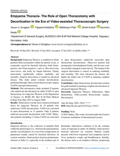 Pdf Empyema Thoracis The Role Of Open Thoracotomy With Decortication In The Era Of Video