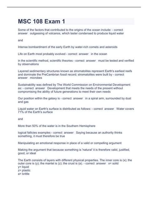 MSC 108 Exam 1 Question And Answers 100 Correct 2023 MSC Stuvia US