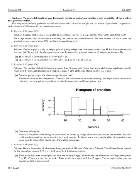 Homework 7 Solutions Applied Statistics For The Life Sciences Stat 371 Docsity