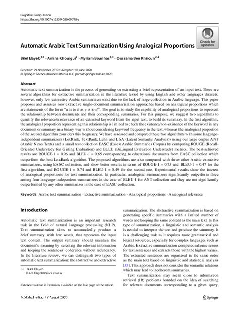 Pdf Automatic Arabic Text Summarization Using Analogical Proportions