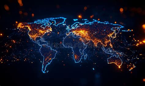 Abstract World Map With Global Network And Connectivity Showcasing Vibrant Blue And Orange