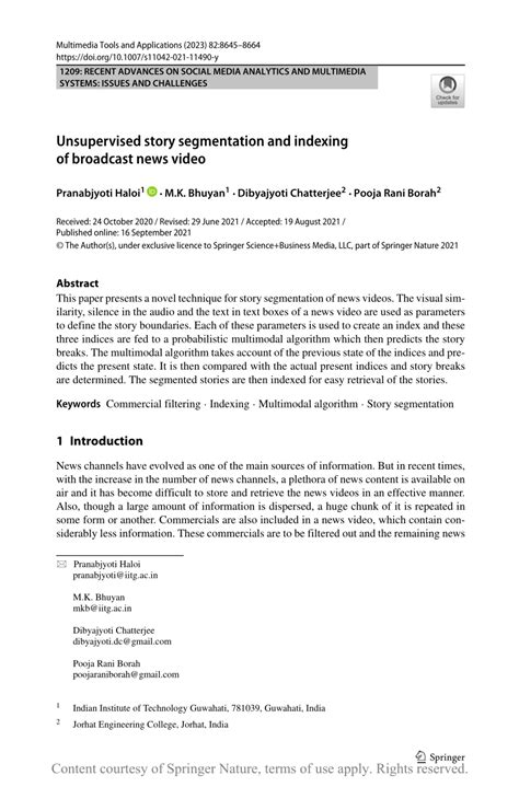 Unsupervised Story Segmentation And Indexing Of Broadcast News Video