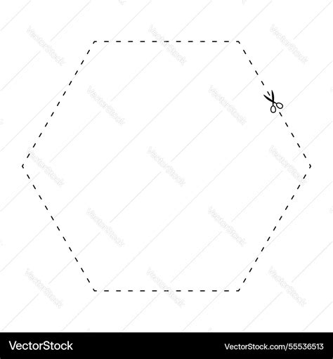 scissors on dashed line hexagon shape dash vector image