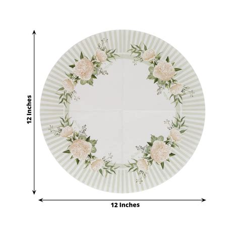 Floral Lined Pattern Round Paper Cocktail Napkins 12 Whitesage Green