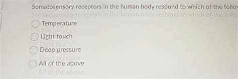 Solved Somatosensory Receptors In The Human Body Respond To