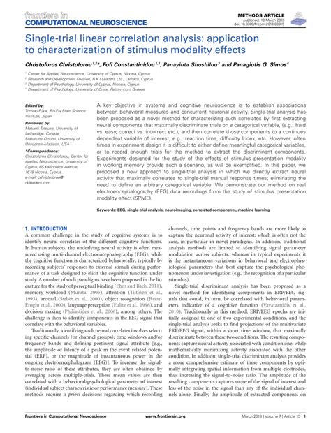 Pdf Single Trial Linear Correlation Analysis Application To