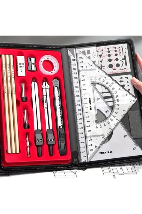 Sanathobi Çizim Seti Mühendislik Mimarlık Mekanik Pergel Açı ölçer Cetveller çantalı Set