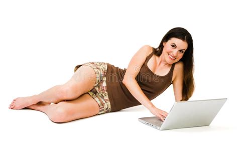 Close Up Of A Woman Using A Laptop Stock Photo Image Of Happy Computer 10815852
