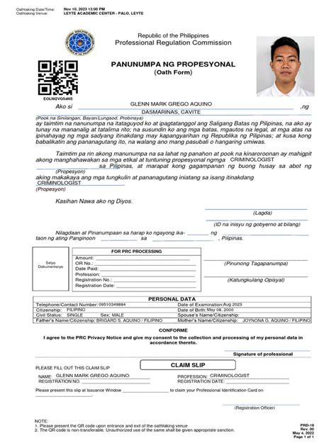 Oath Form Prc Pdf