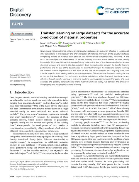 Pdf Transfer Learning On Large Datasets For The Accurate Prediction Of Material Properties