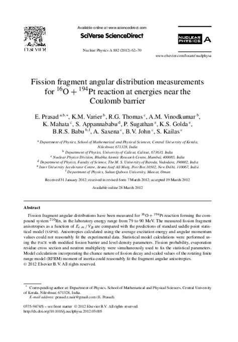 Pdf Fission Fragment Angular Distribution Measurements For 16o 194pt