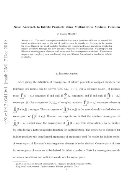 Pdf Novel Approach To Infinite Products Using Multiplicative Modulus Function