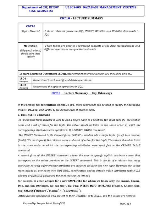 Cdt 10 Database Management System Important Topic Part 10 4cse Ay