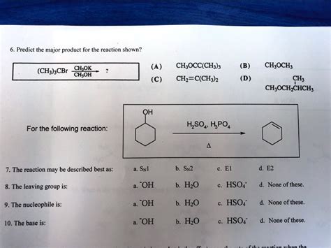 SOLVED: Predict the major product for the reaction shown: CH3CBr + CH3OH (A) CH3OC(CH3)CH=CH2 (B ...