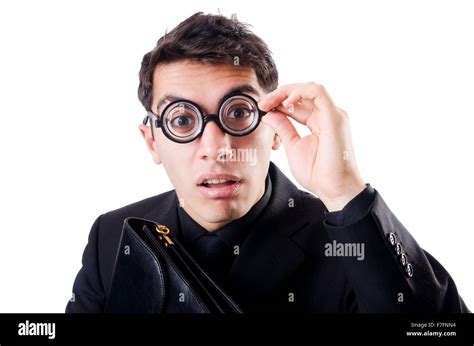 Nerd Businessman Isolated On The White Stock Photo Alamy