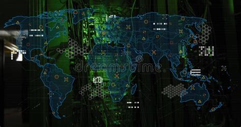World Map With Data Points And Network Connections Animation Over
