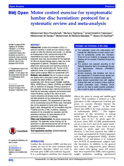 Pdf Motor Control Exercise For Symptomatic Lumbar Disc Herniation Protocol For A Systematic