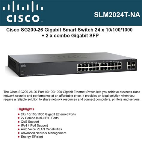 Cisco Sg200 26 Gigabit Smart Switch 24 X 10 100 1000 2 X Combo Gigabit Sfp