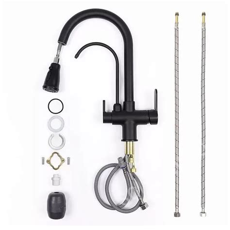 3 пътен кухненски смесител С изтеглящ се душ Месинг Черен мат Emag Bg