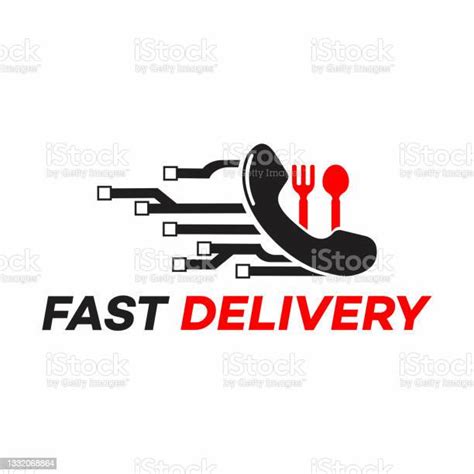 패스트 푸드 택배 스마트 폰 디자인 음식 및 온라인 쇼핑 벡터 디자인 및 일러스트레이션 로고에 대한 스톡 벡터 아트 및 기타