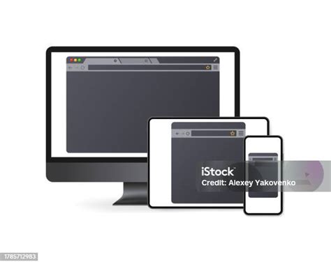 화면의 브라우저 레이아웃 플랫 회색 화면의 브라우저 휴대폰 화면 태블릿 모니터 브라우저 레이아웃 벡터 일러스트 레이 션