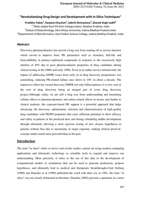 Pdf Revolutionizing Drug Design And Development With In Silico Techniques