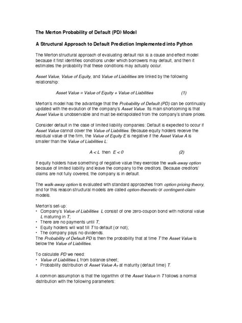 Merton Pd Model Download Free Pdf Volatility Finance Equity