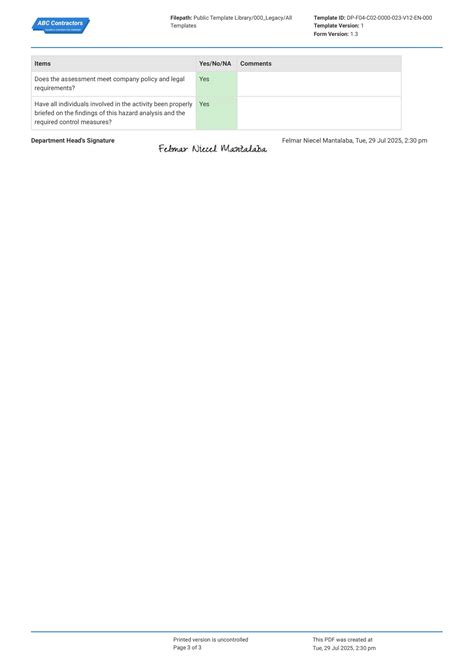 Machine Guarding Risk Assessment Template Free Example Pdf