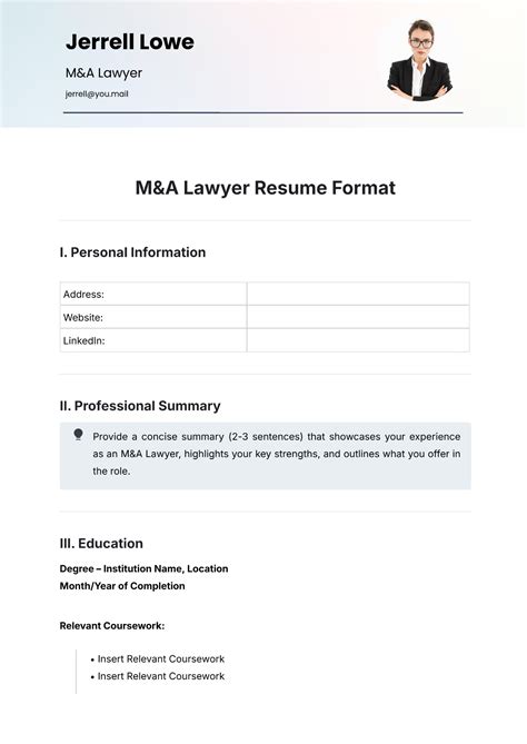 Free Lawyer Resume Template To Edit Online
