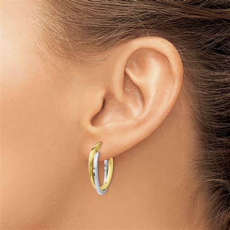 10k Two Tone Polished Hinged Hoop Earrings Trek Jewellers