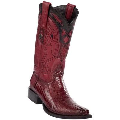 Wild West Faded Burgundy Genuine Ostrich Leg Snip Toe Cowboy Boots 294