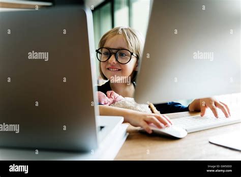 Girl Computer Technology Networking Connection Online Concept Stock Photo Alamy