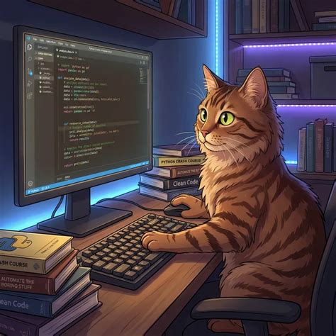 Funny Cat Coding Scene Cat Coding Illustration Ai Art Generator