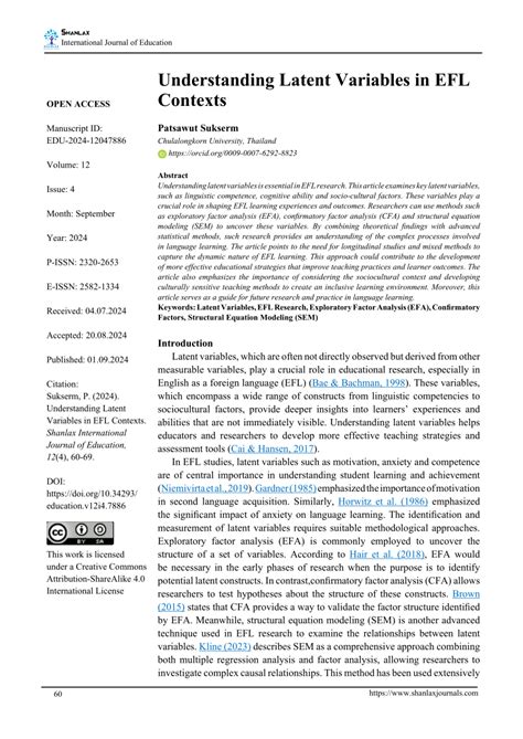 Pdf Understanding Latent Variables In Efl Contexts