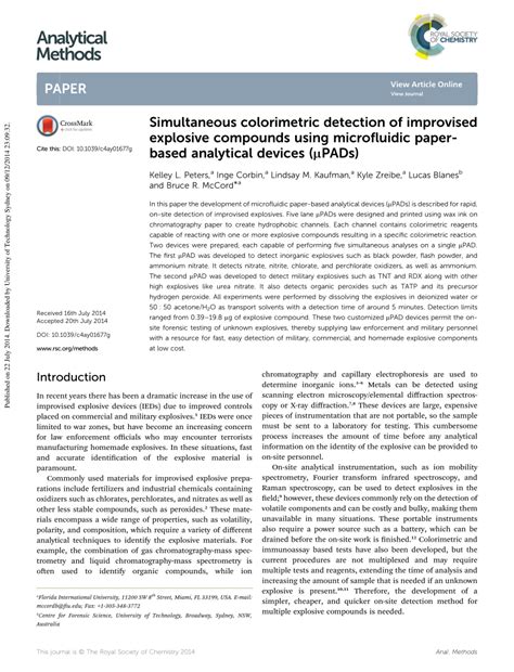 Pdf Simultaneous Colorimetric Detection Of Improvised Explosive