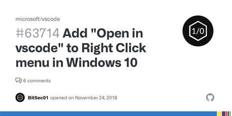 Add Open In Vscode To Right Click Menu In Windows 10 · Issue 63714