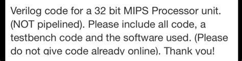 Solved Verilog Code For A 32 Bit Mips Processor Unit Not