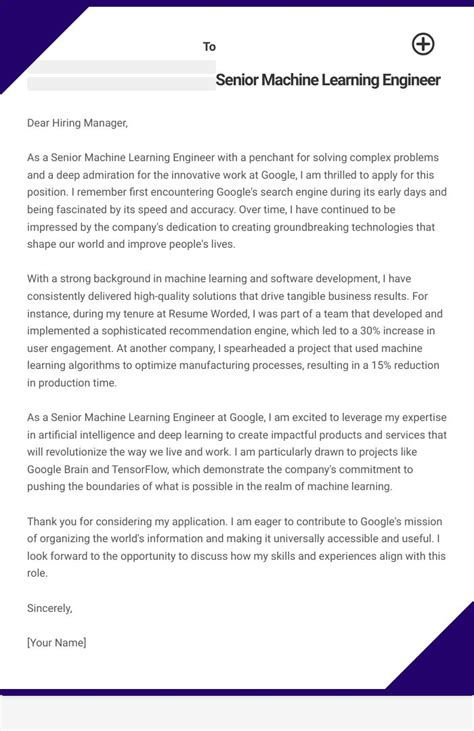 14 Senior Machine Learning Engineer Cover Letter Examples Plus Recruiter Insights Updated For