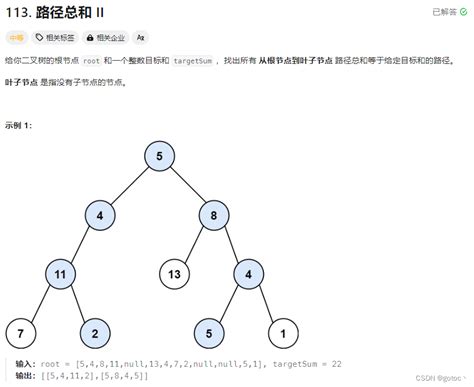 力扣 深度优先算法113路径总和Ⅱ Csdn博客