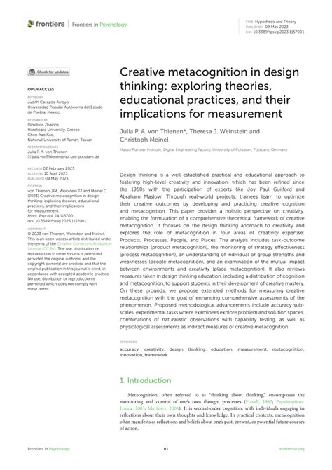 Pdf Creative Metacognition In Design Thinking Exploring Theories Educational Practices And